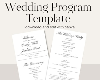 Wedding Program Template, Rustic Wedding Ceremony Program, Canva Editable Template - Etsy