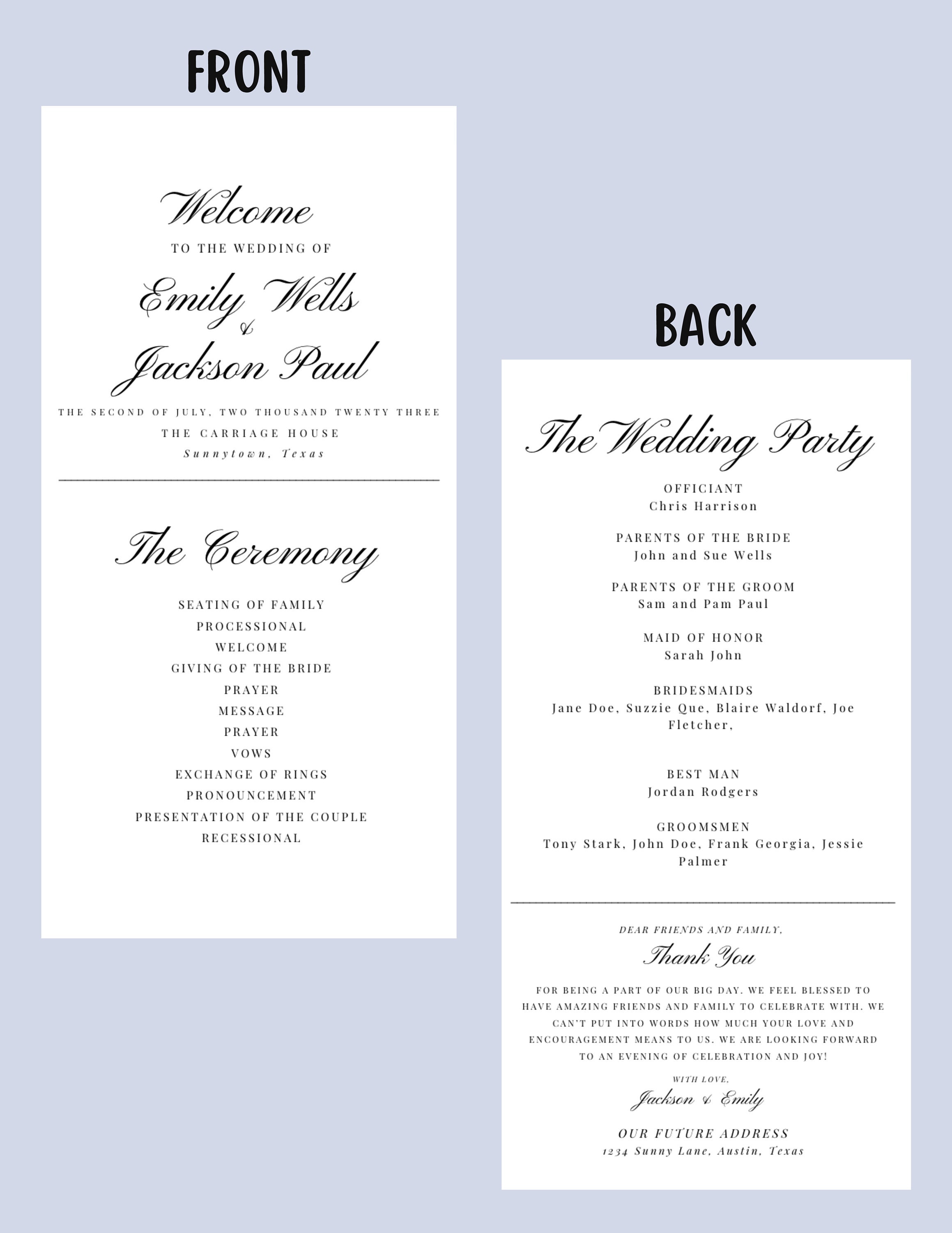 Wedding Program Canva Template - Etsy