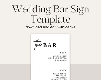 Autumn Wedding Bar Sign Template, Drinks Menu Table Signage, Bridal ...