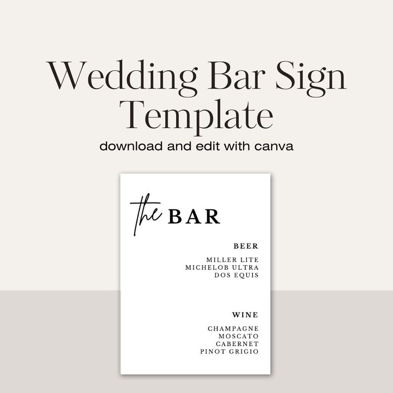 Wedding Bar Sign Canva Template - Etsy