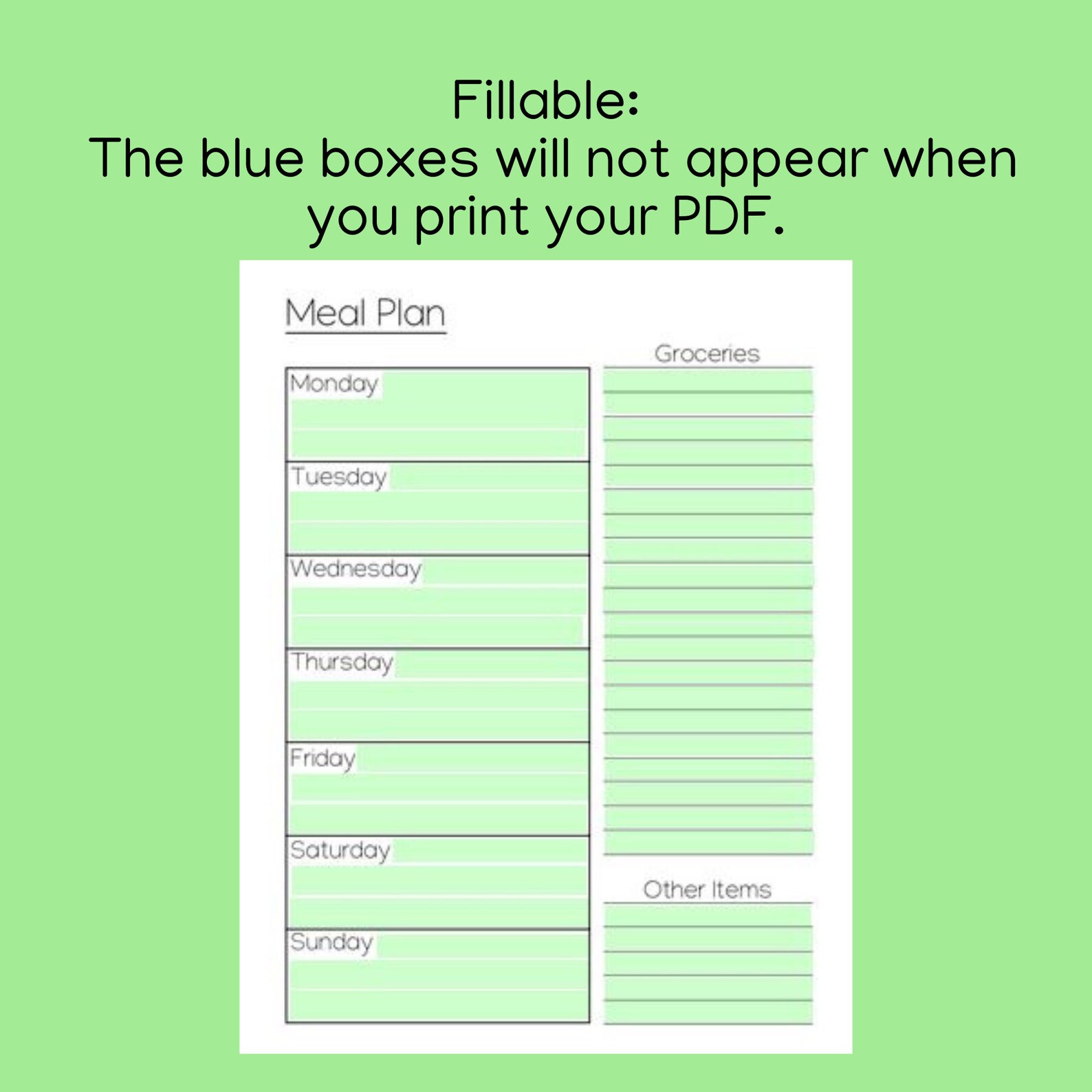 Meal Plan Template - PDF - Printable and Fillable - Etsy