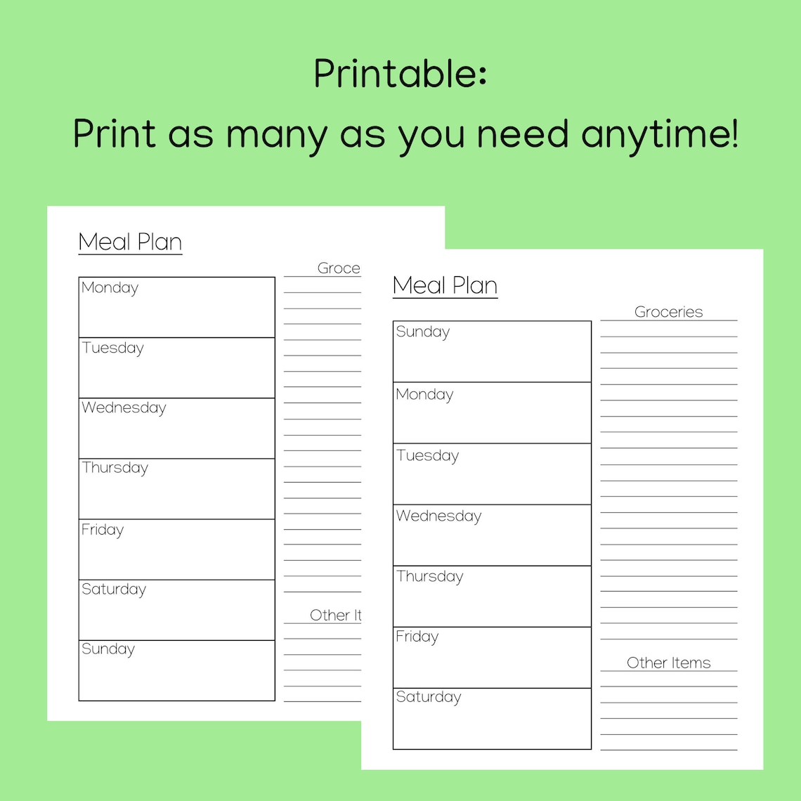 Meal Plan Template - PDF - Printable and Fillable - Etsy