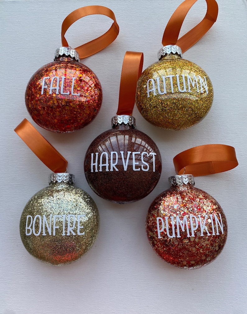 Fall Themed Ornament Fall Glittered Ornament Set of 5 - Etsy