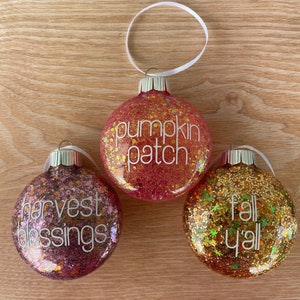 Fall Themed Ornament, Fall Glittered Ornament Set of 5, Thanksgiving ...