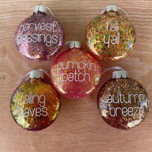 Fall Themed Ornament, Fall Glittered Ornament Set of 5, Thanksgiving ...