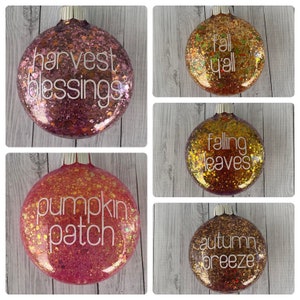 Fall Themed Ornament, Fall Glittered Ornament Set of 5, Thanksgiving ...