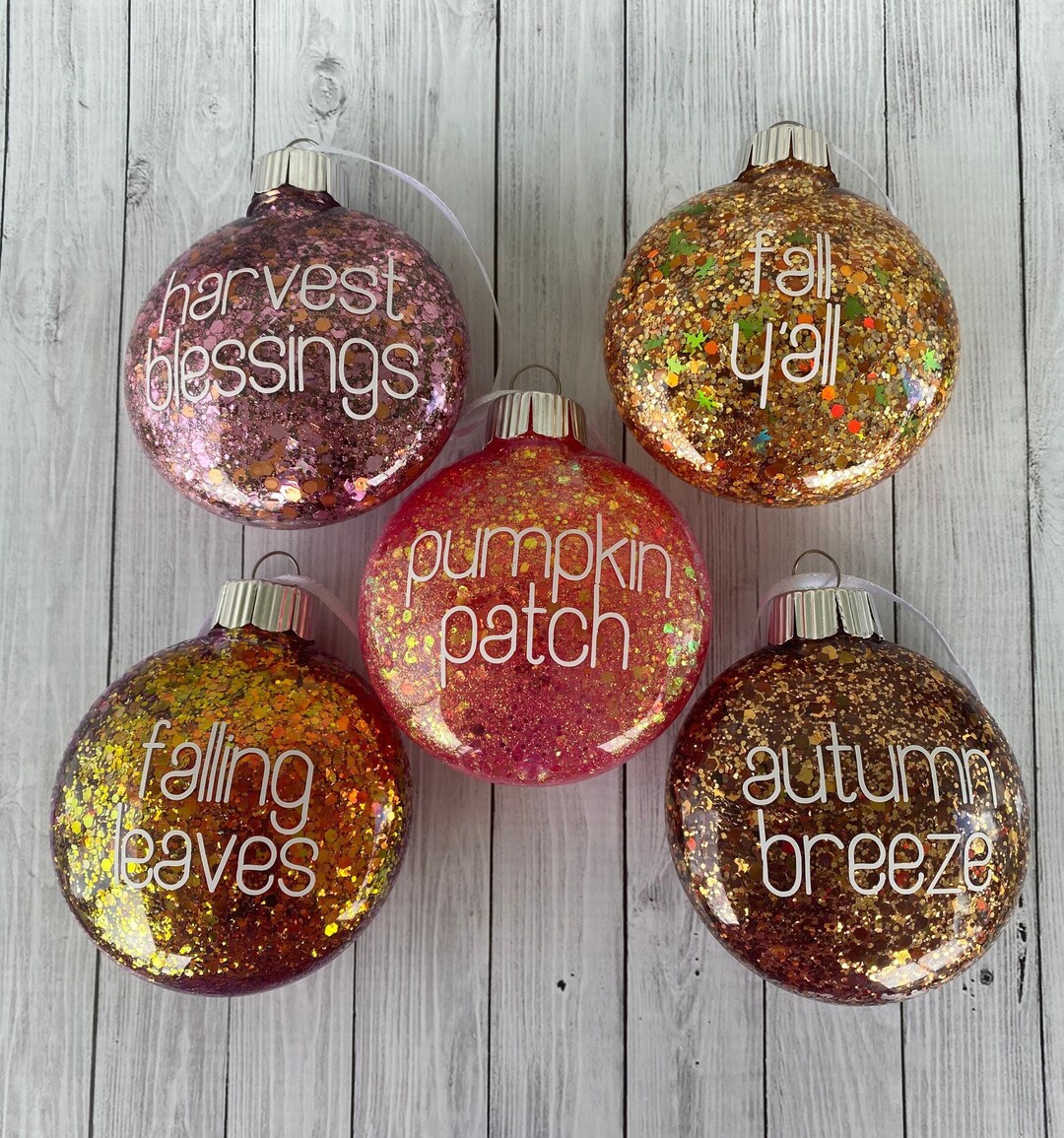 Fall Themed Ornament, Fall Glittered Ornament Set of 5, Thanksgiving ...