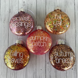 Fall Themed Ornament, Fall Glittered Ornament Set of 5, Thanksgiving ...