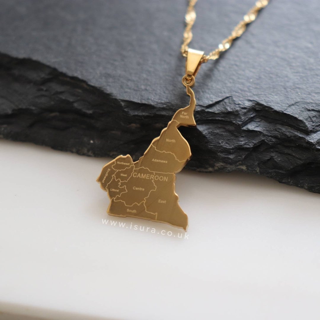 Cameroon City Map Pendant Necklace Africa Country Map Jewellery Gold ...