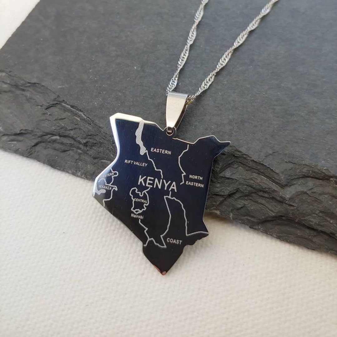 Kenya City Map Pendant Necklace Silver Africa Continent Jewellery ...