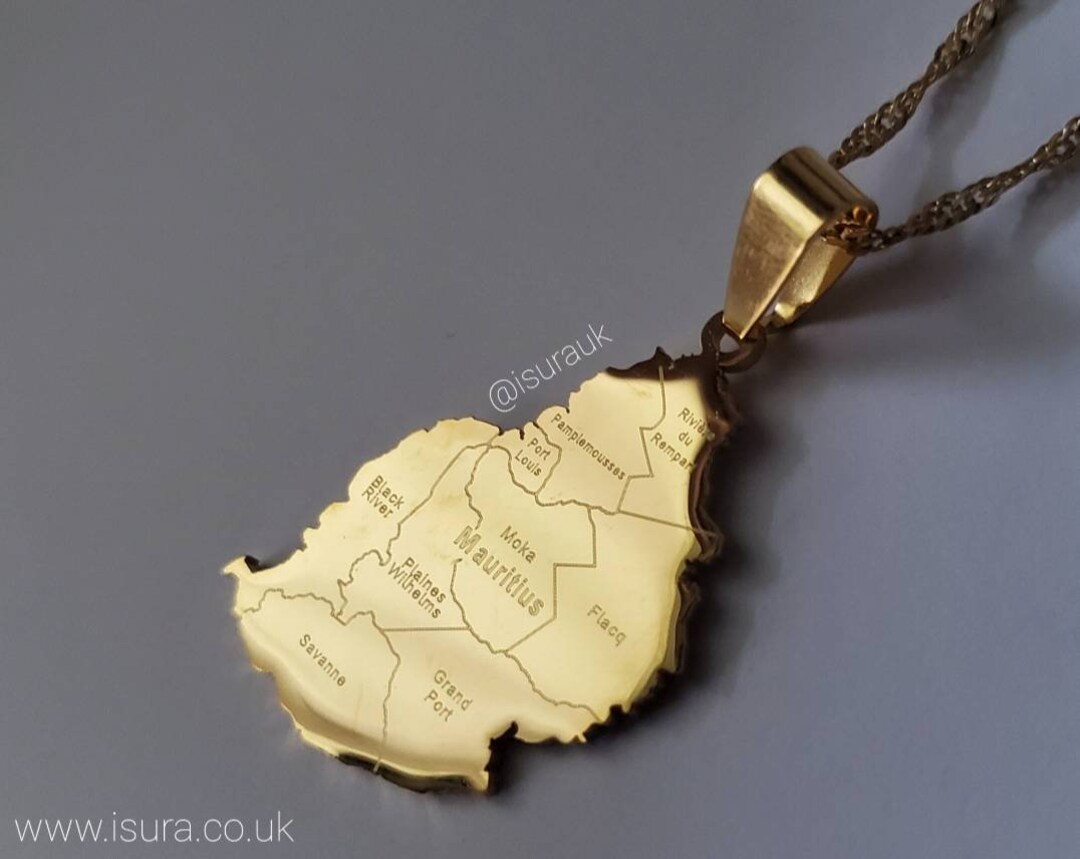Mauritius City Map Pendant Necklace Gold Plated Stainless Steel ...