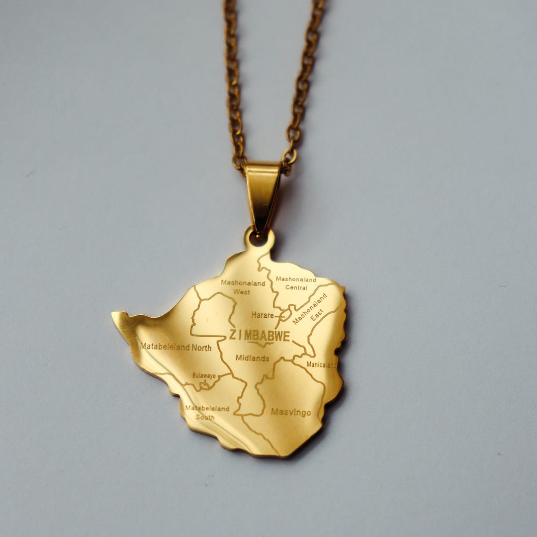 Zimbabwe Map City Pendant Necklace | African Country Jewellery | Gold ...
