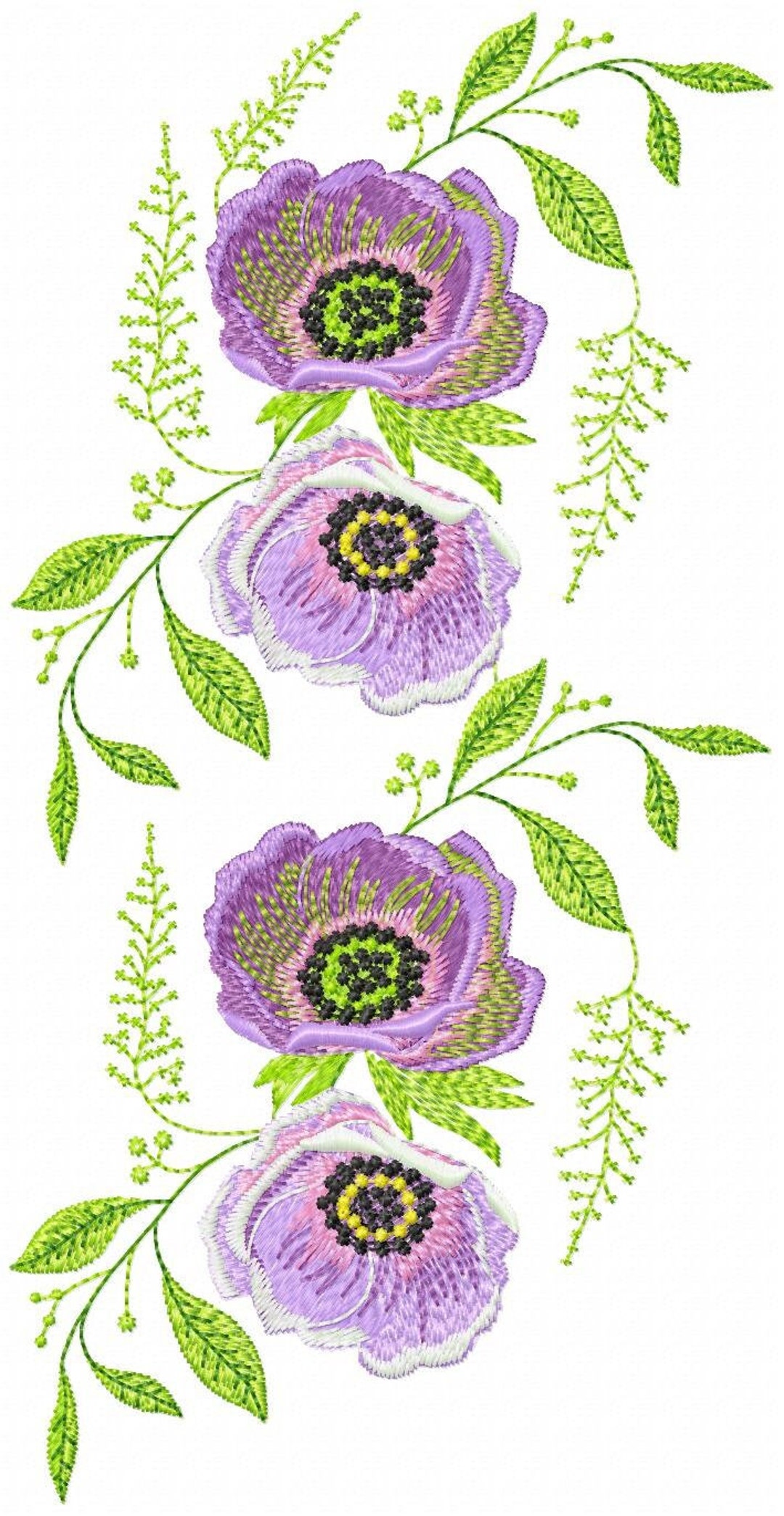 Anemone Flowers Machine Embroidery Design Size 143 X 278 Mm (5.59 X 10. ...