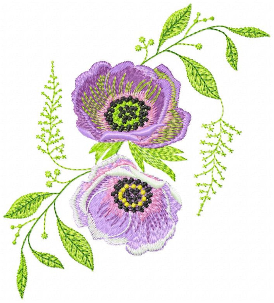 Anemone Flowers Machine Embroidery Design 140 X 160 Mm (5.47 X 6.07 ...