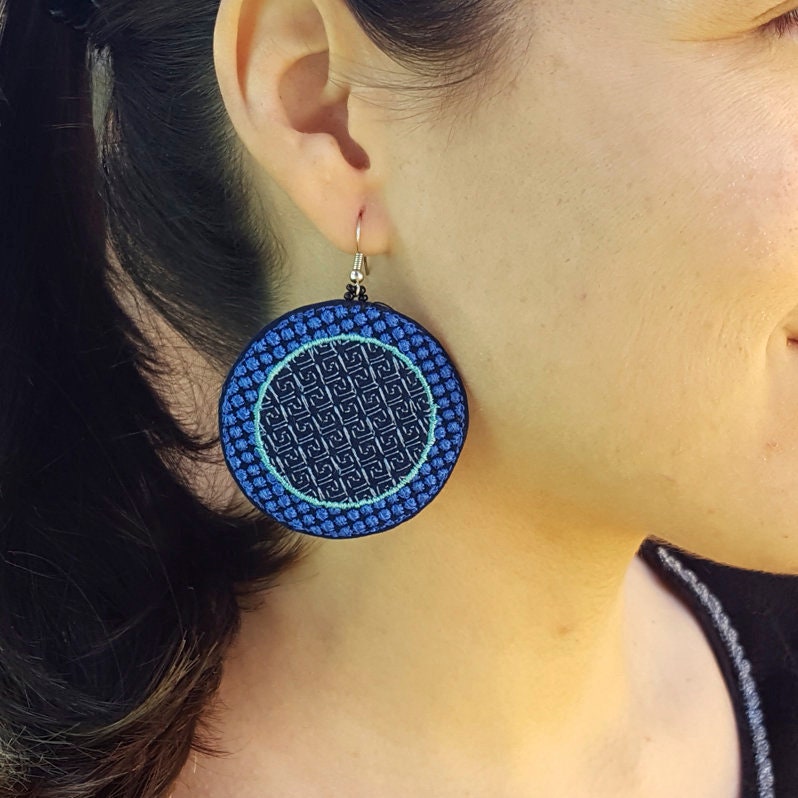 Geometric Earrings Machine Embroidery Abstract Pattern - Etsy