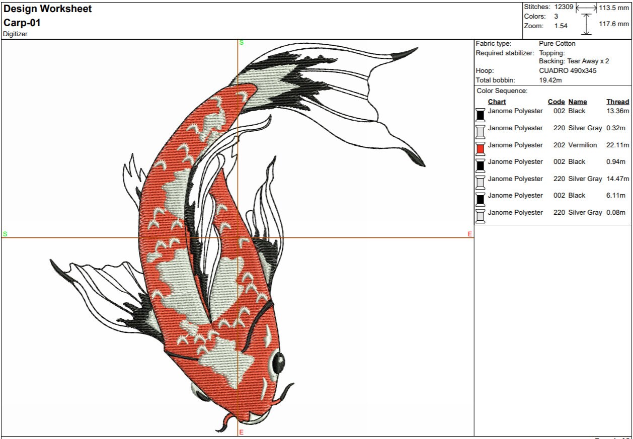 Japanese KOI CARPS Machine Embroidery Design Japanese Style - Etsy UK