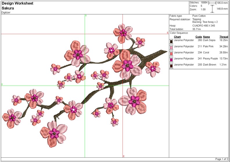 Sakura Tree Branch Machine Embroidery Design, Sakura Flowers Embroidery ...