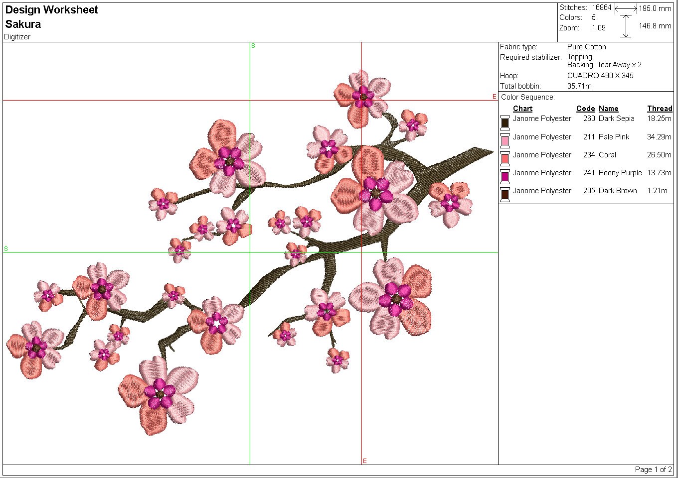 Sakura Tree Branch Machine Embroidery Design, Sakura Flowers Embroidery ...
