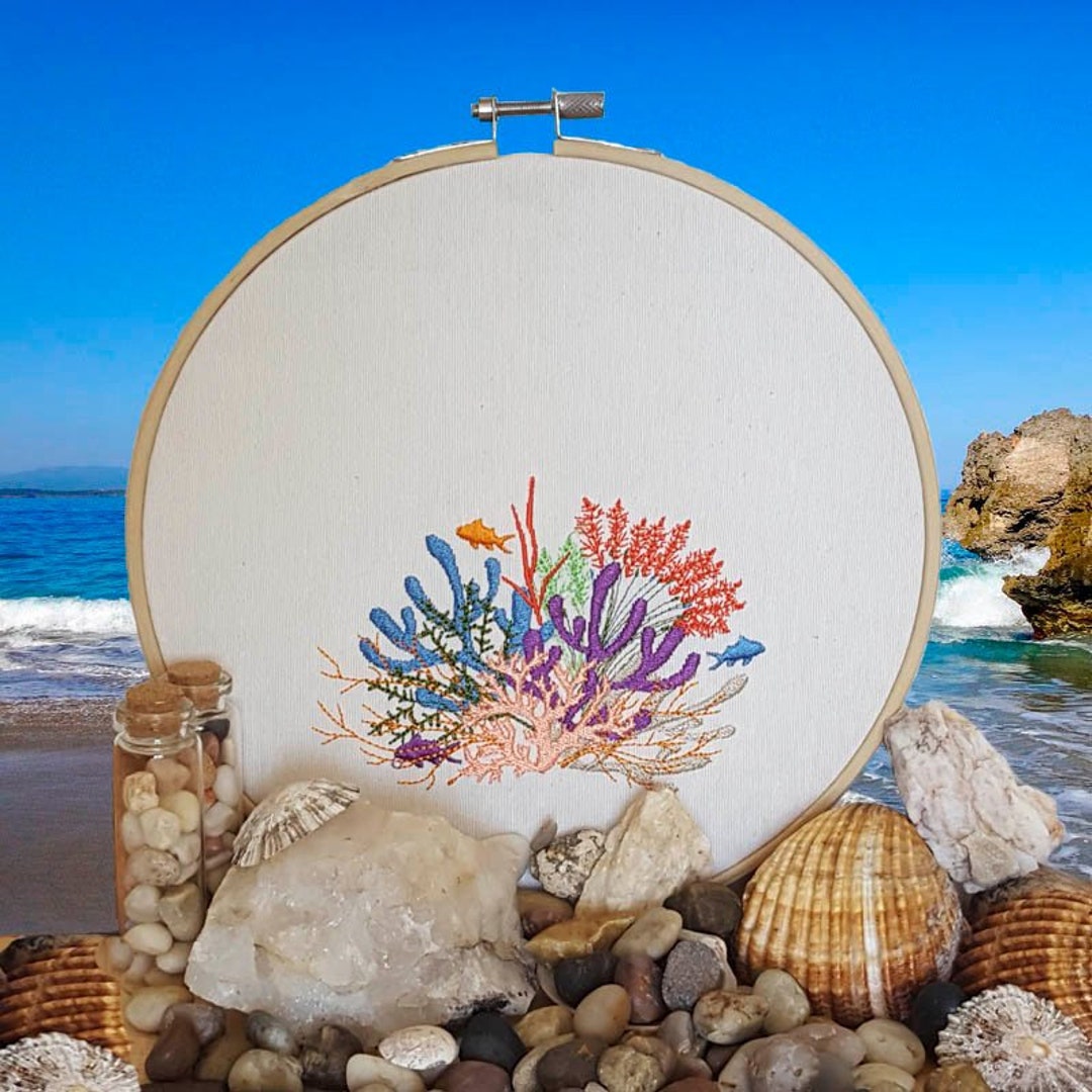 Coral Machine Embroidery Design, Seaweed Marine Embroidery, Nautical ...