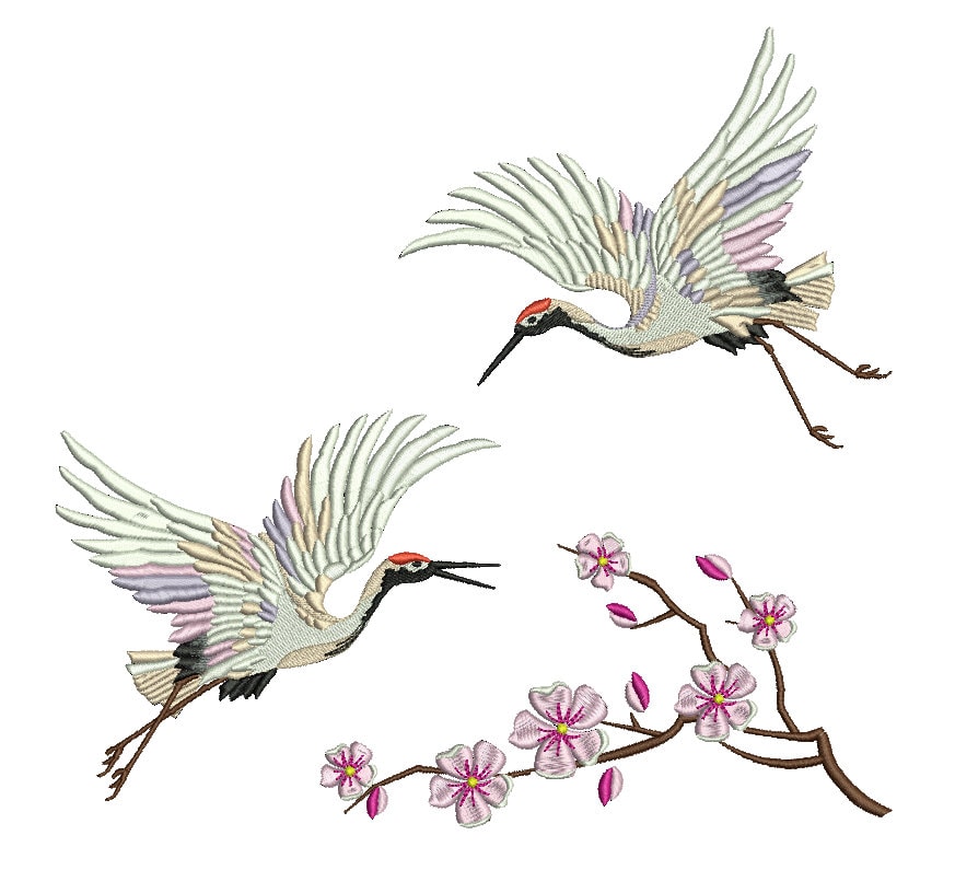 Japanese Red-crowned Crane Machine Embroidery Design, Oriental Bird ...