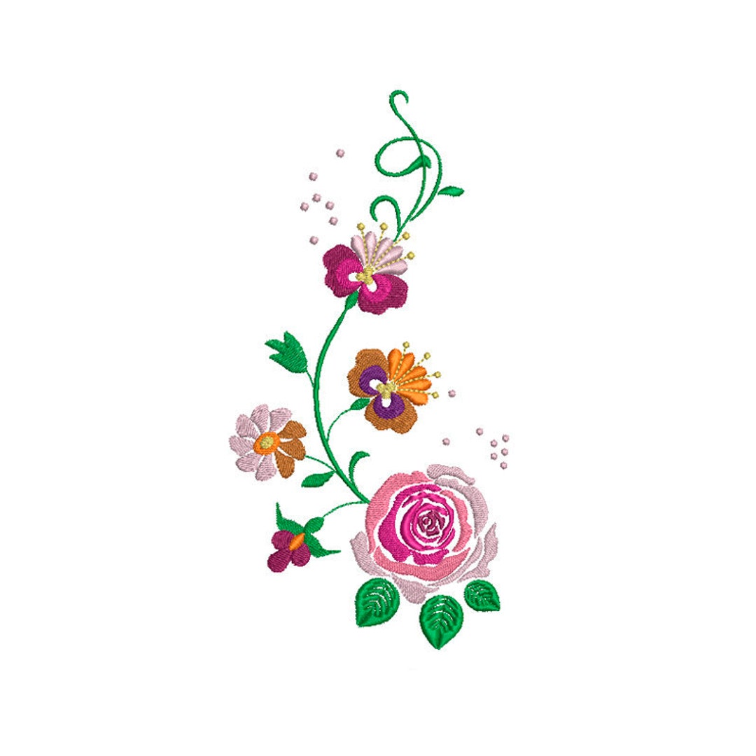 Flower Branch Design for Machine Embroidery, Floral Motif Digital File ...