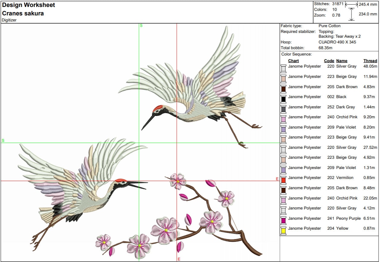 Japanese Red-crowned Crane Machine Embroidery Design, Oriental Bird ...