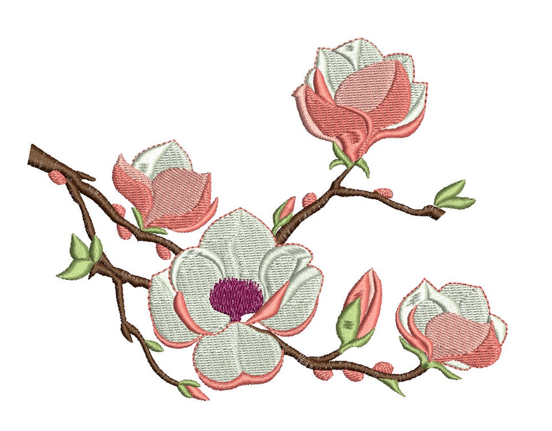 Magnolia Blossom Machine Embroidery Design, Japanese Magnolia Digital ...