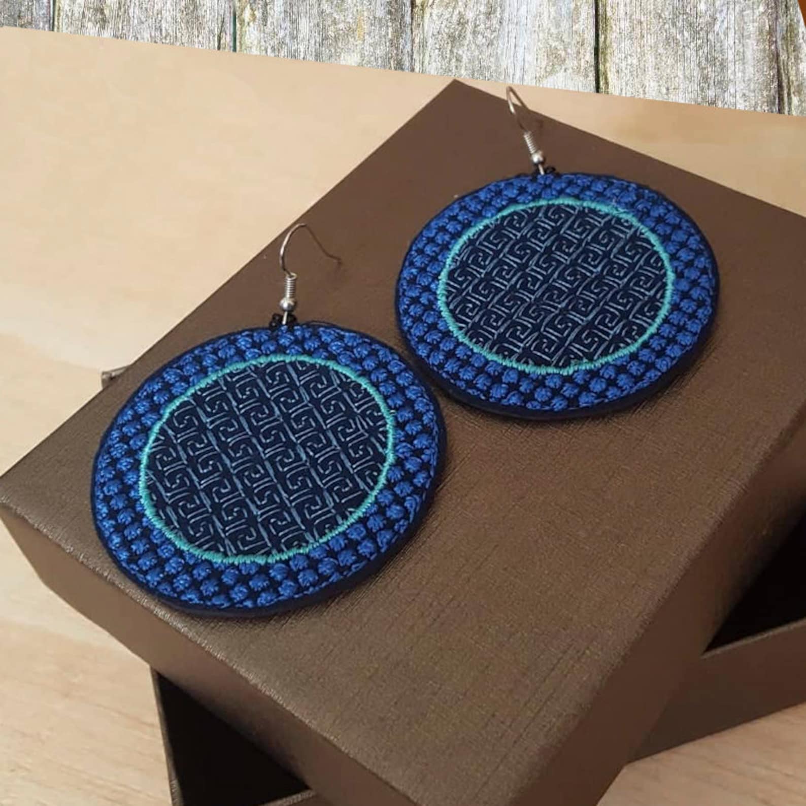 Geometric Earrings Machine Embroidery Abstract Pattern - Etsy