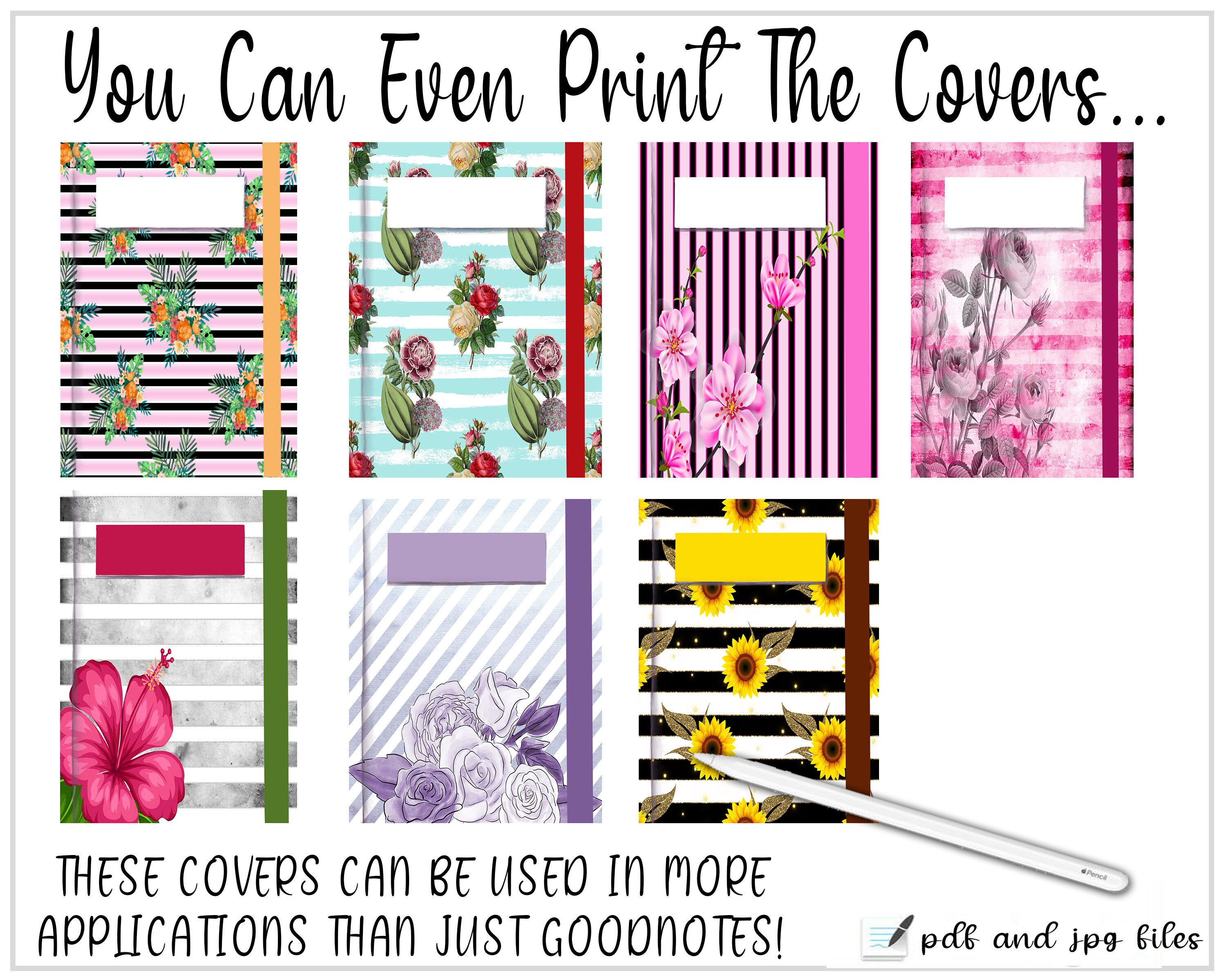 Goodnotes Striped Floral Digital Covers, 7 Beautiful Goodnotes Notebook ...