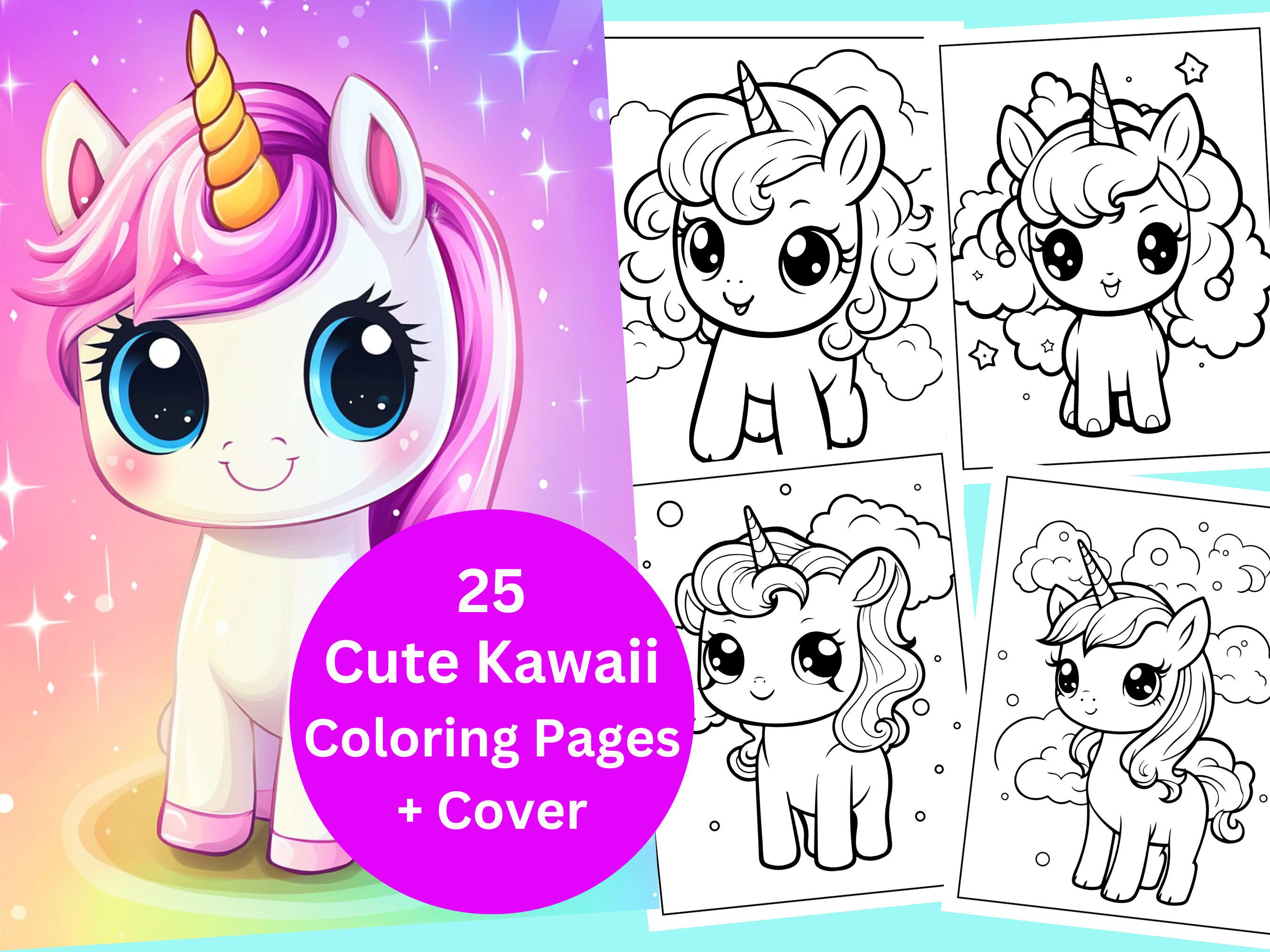 Kawaii Unicorn Coloring Pages - 25 Cute Designs for Kids (digital ...