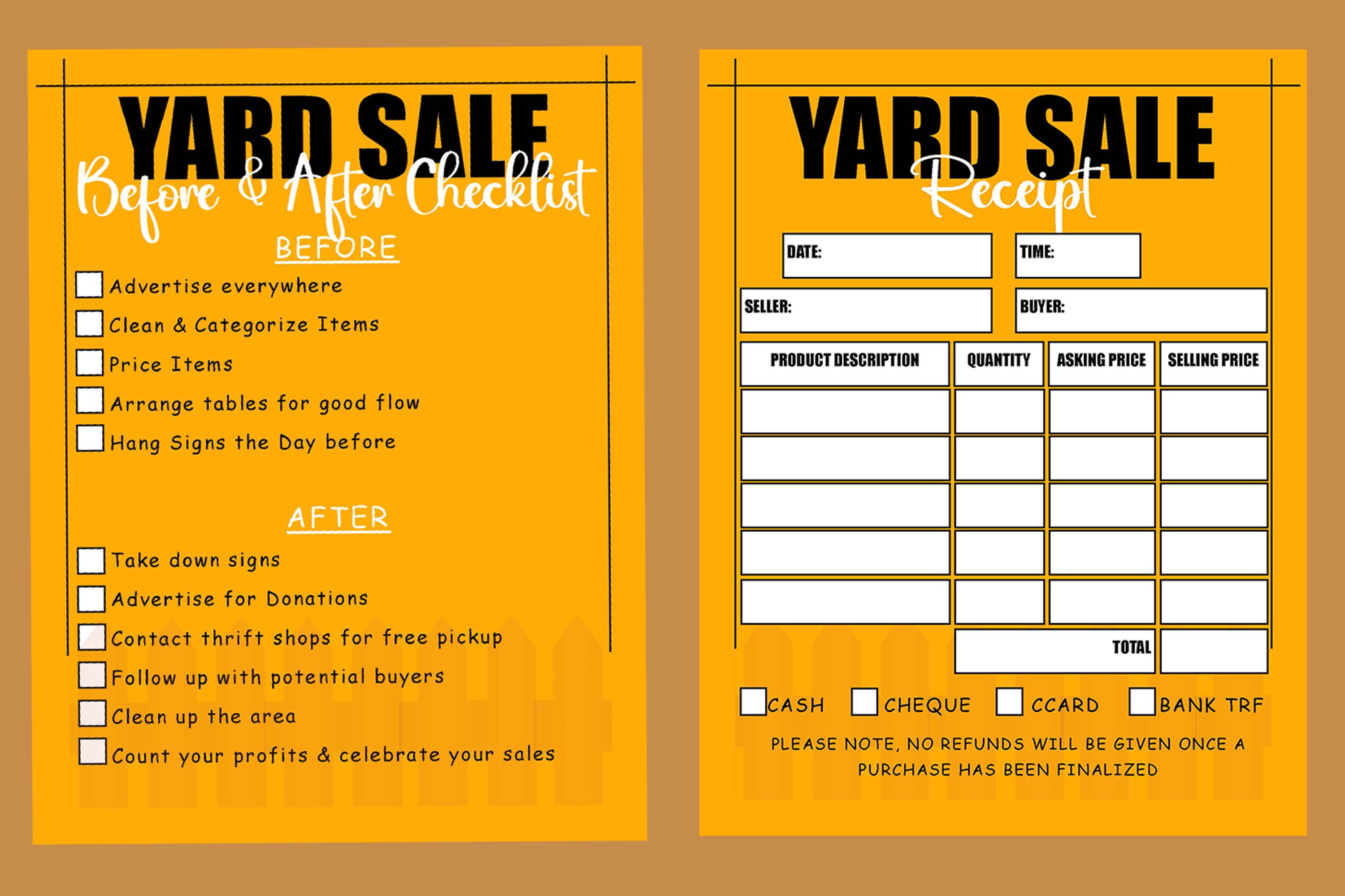 Yard Sale Organizing Kit | Garage Sale Kit | Purchase Logs, Checklist ...