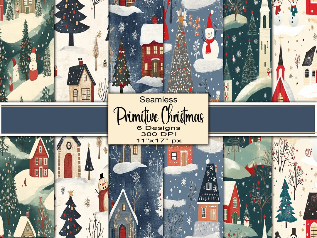 Seamless Primitive Christmas Wrapping Paper Printable | Vintage Holiday ...