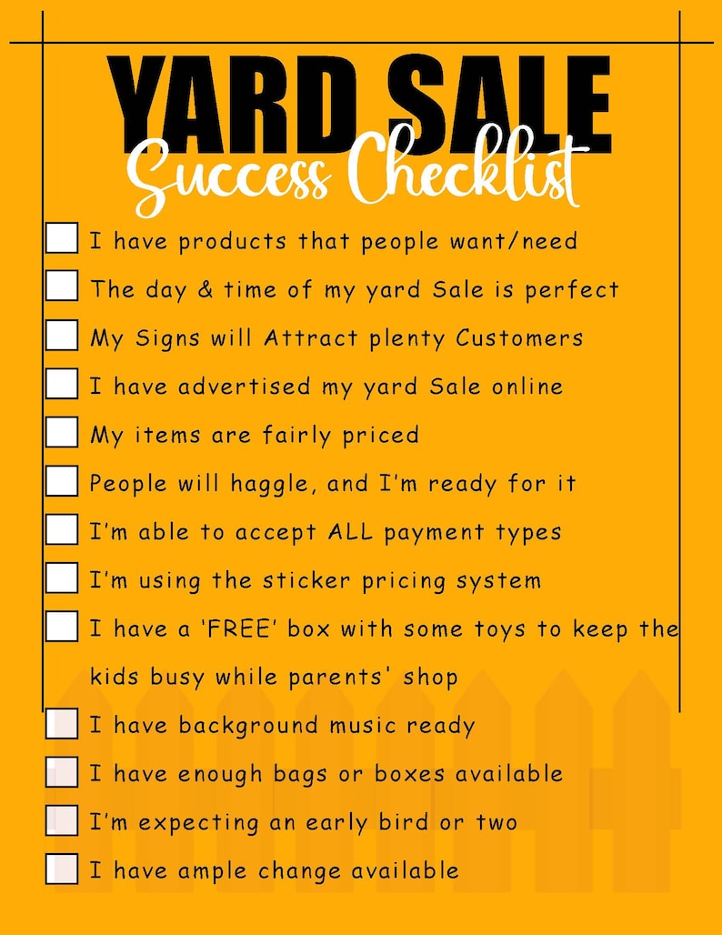 Yard Sale Organizing Kit | Printable Checklists, Sales Tracker (PDF) - Etsy