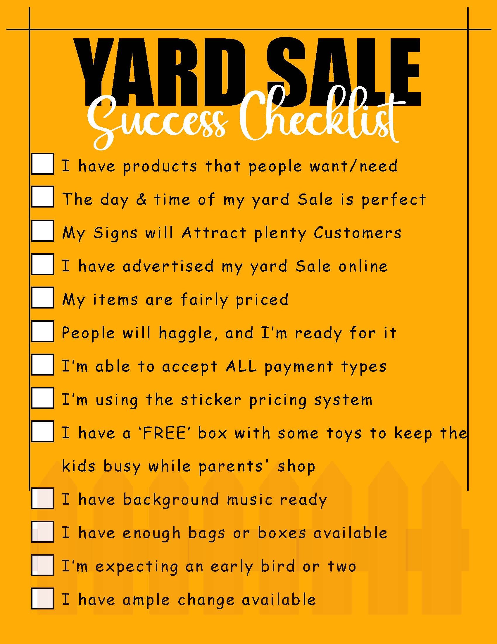 Yard Sale Organizing Kit | Garage Sale Kit | Purchase Logs, Checklist ...