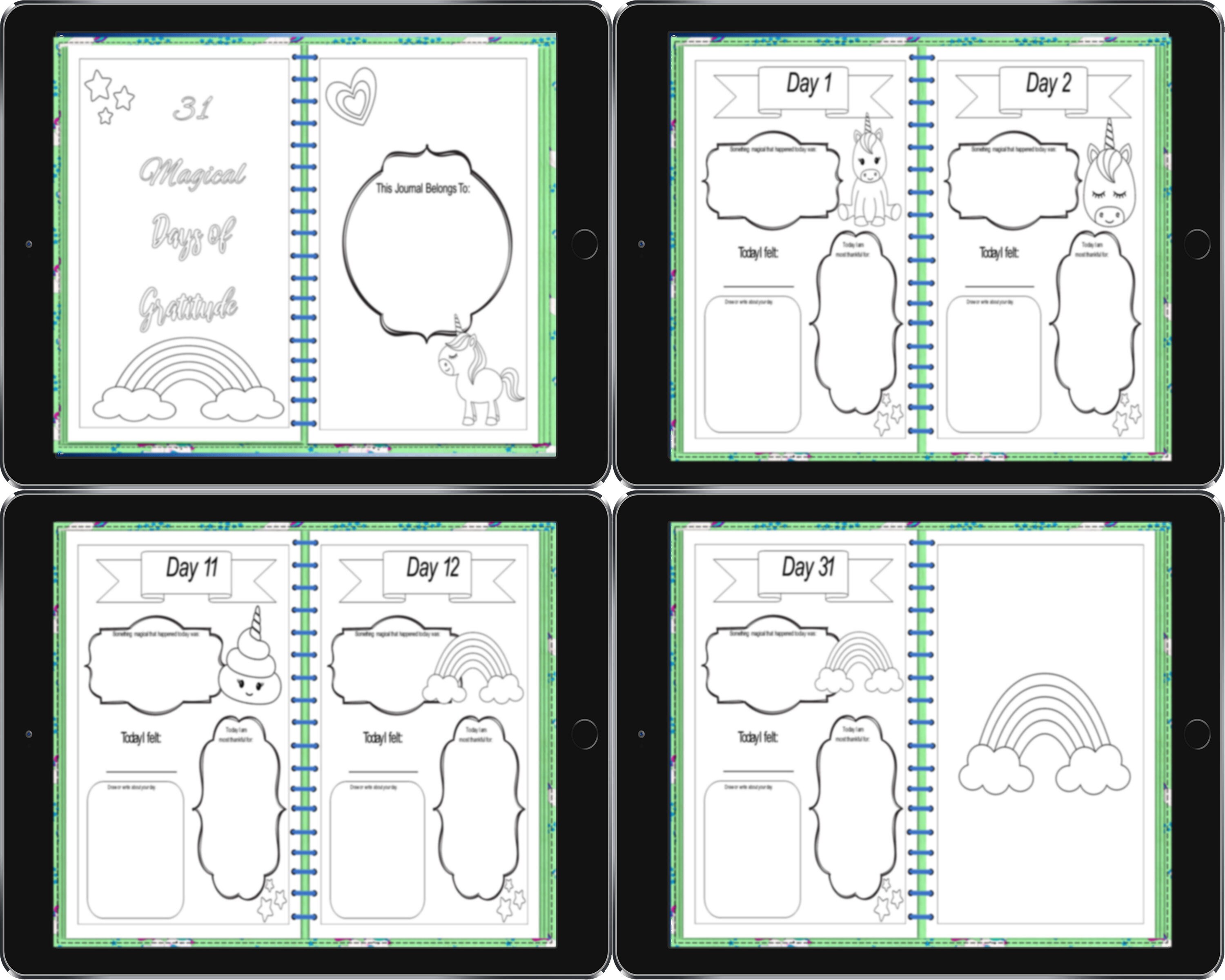 Digital Unicorn Gratitude Journal Coloring Book, Goodnotes, Procreate ...