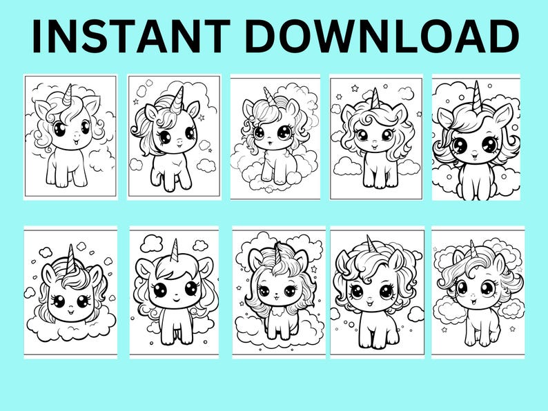 25 Cute Kawaii Unicorn Coloring Pages Simple Coloring Designs for ...