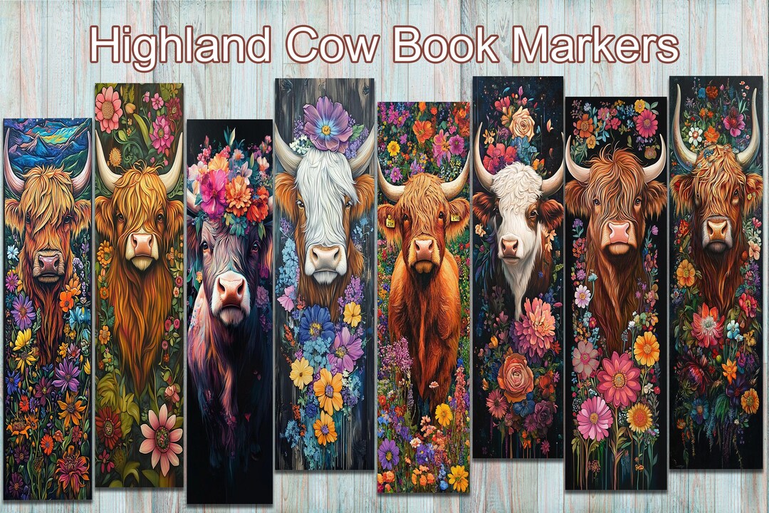 Highland Cow Bookmarks, Floral Animal Print (digital Download) - Etsy