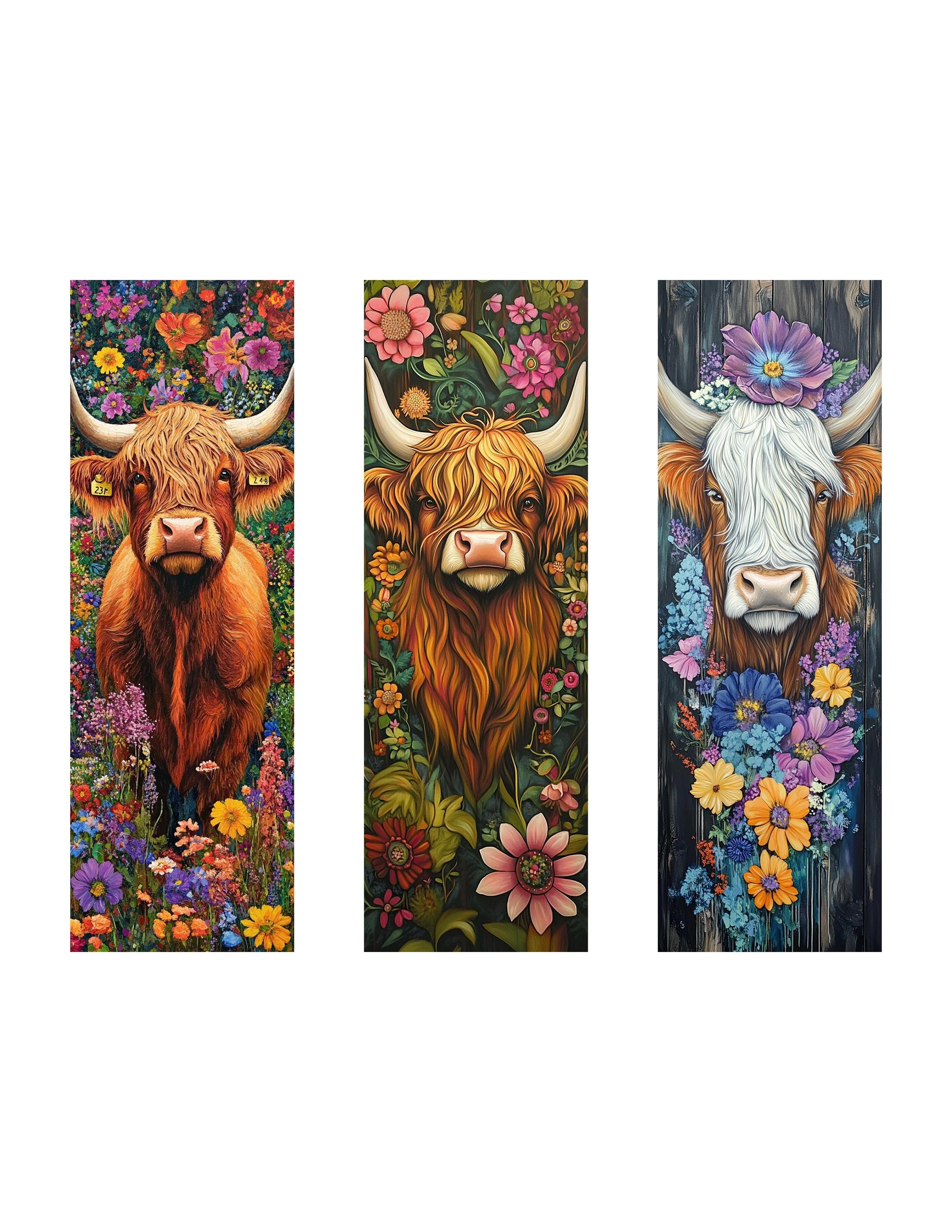 Highland Cow Bookmarks, Floral Animal Print (digital Download) - Etsy