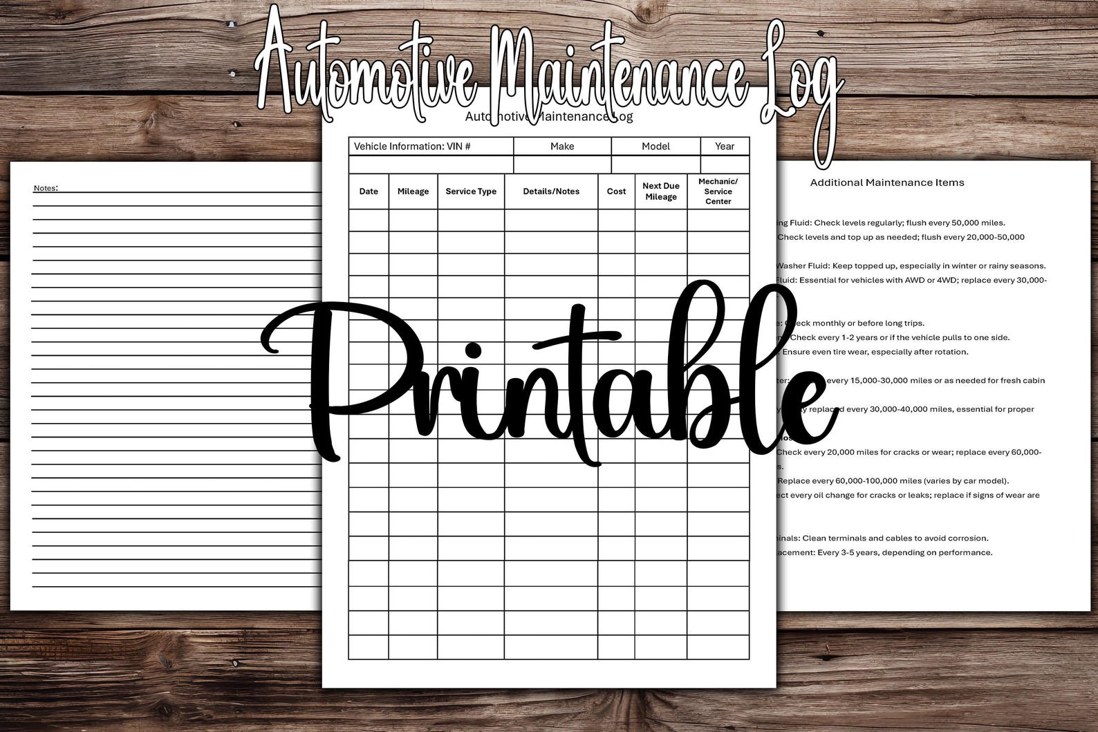 Automotive Maintenance Log Sheets | Vehicle Repair Tracker | Car ...