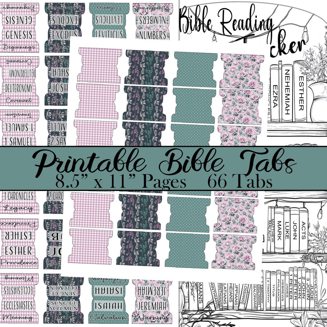Printable Bible Tabs, Pinks and Greens Bible Tabs, Digital Tabs, DIY ...