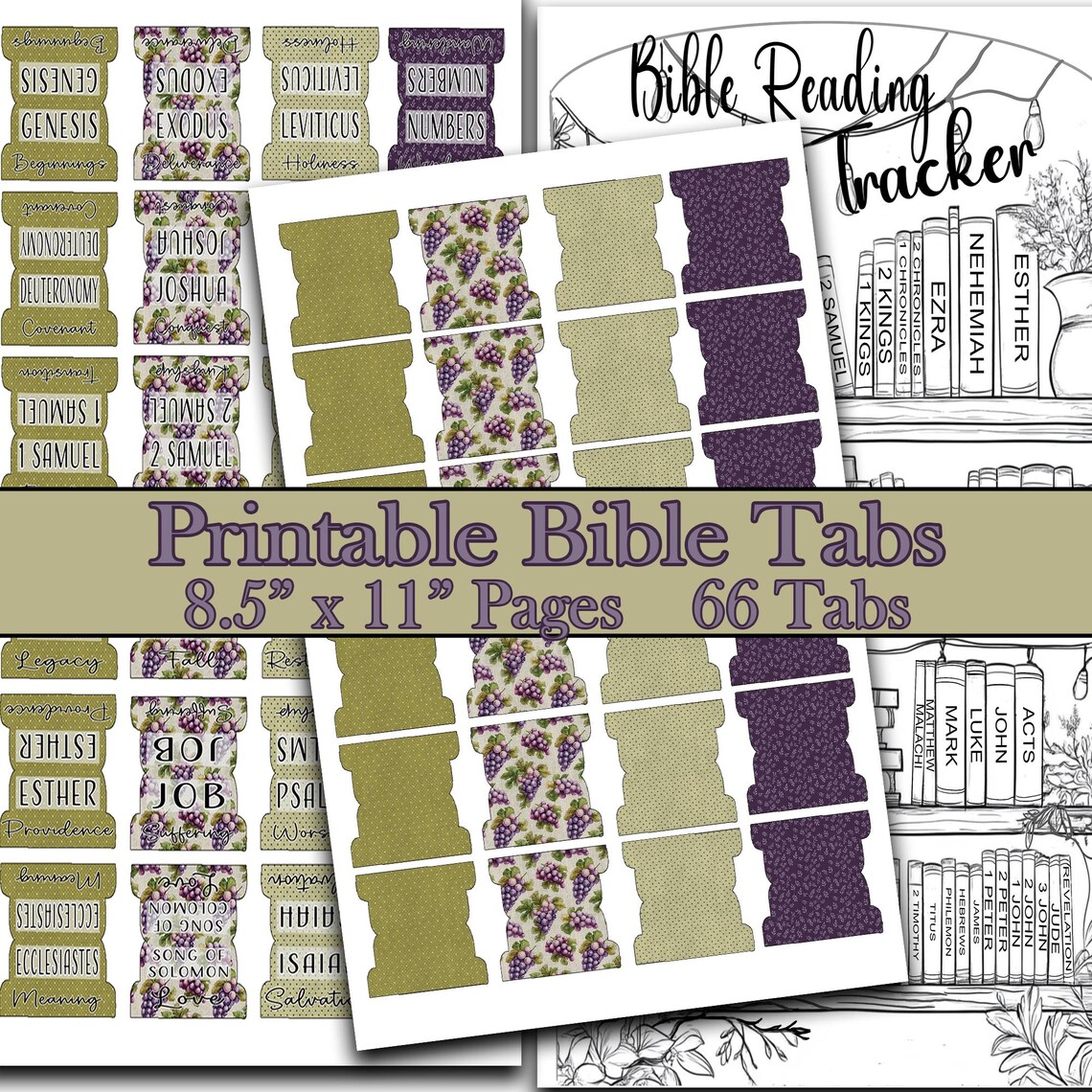 Printable Bible Tabs, Sage Green & Grape Bible Tabs, Digital Tabs, DIY ...