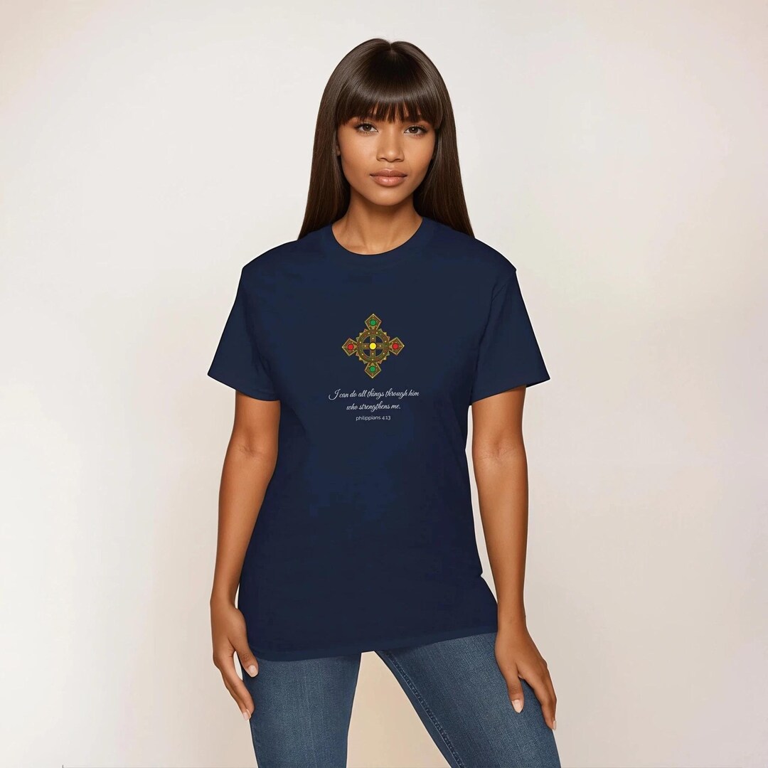 US - Philippians 4:13 - I Can Do All Things Tee | Ancient Ethiopian Cross Design | Unisex Cotton ...