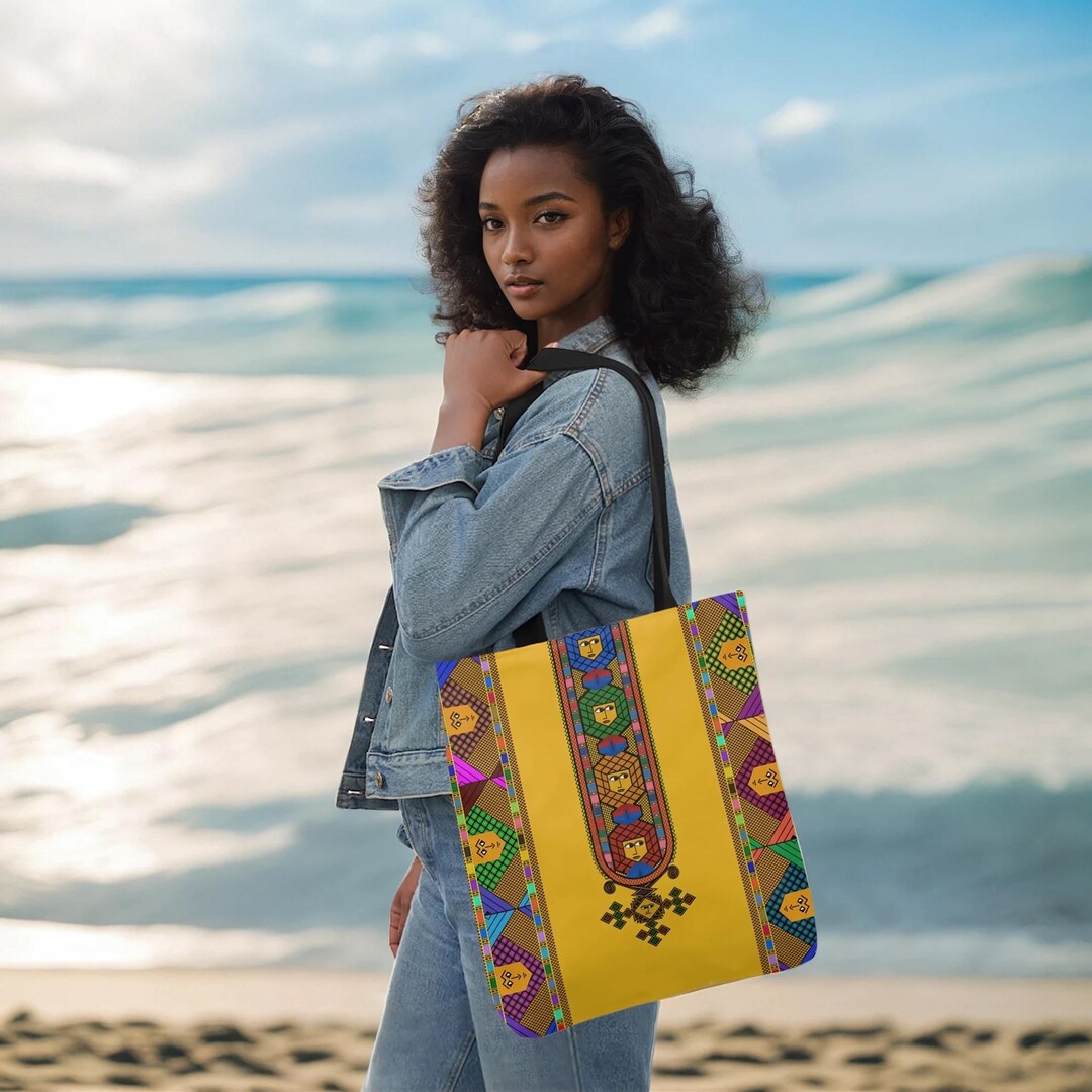 Ethiopian Queen of Sheba Tote Bag - Yellow | Saba Design Polyester ...