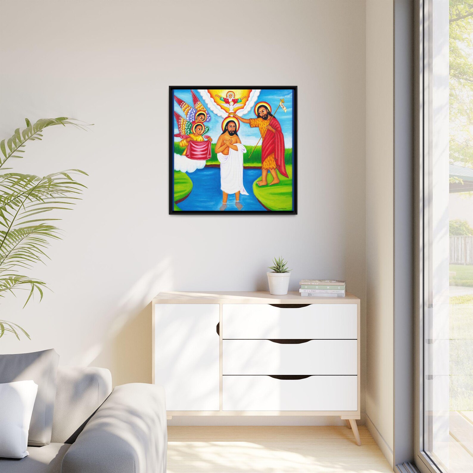 Timket Canvas Art: Jesus' Baptism, Ethiopic Christian Art - Black Frame ...