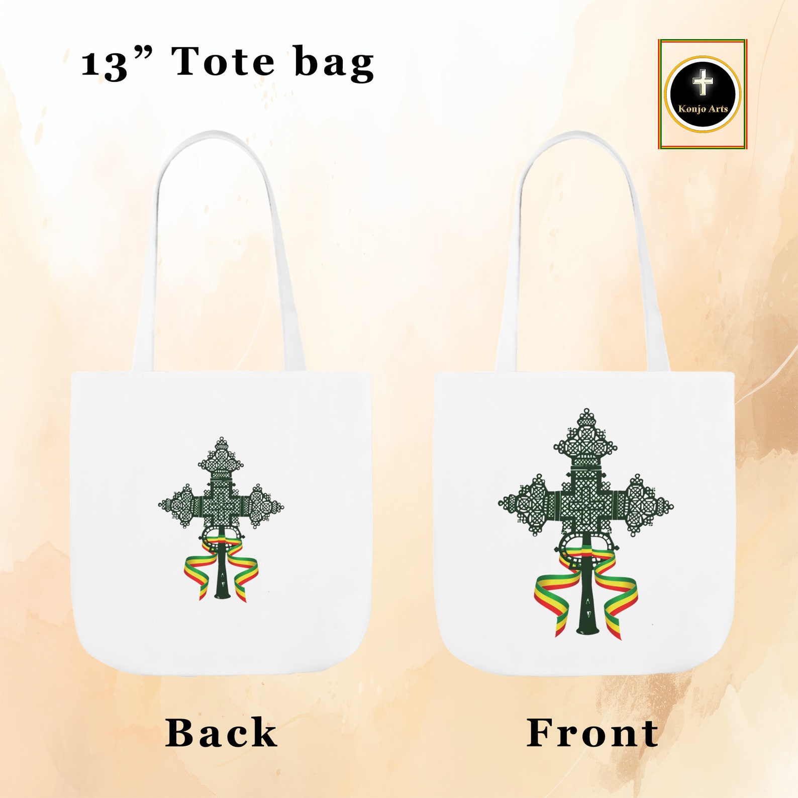 Ethiopian Cross Tote Bag (white / Green Cross) : Symbol of Culture ...