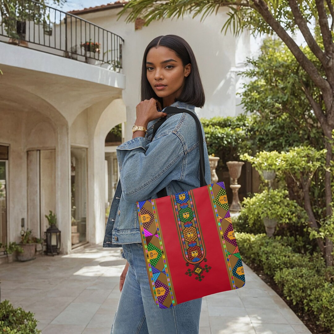 Ethiopian Queen of Sheba Tote Bag - Red | Saba Design Polyester Canvas ...