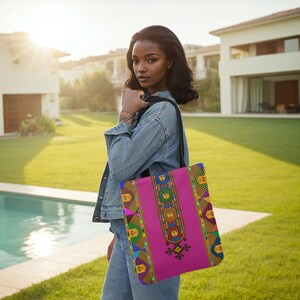 Ethiopian Queen of Sheba Tote Bag - Pink | Saba Design Polyester Canvas ...