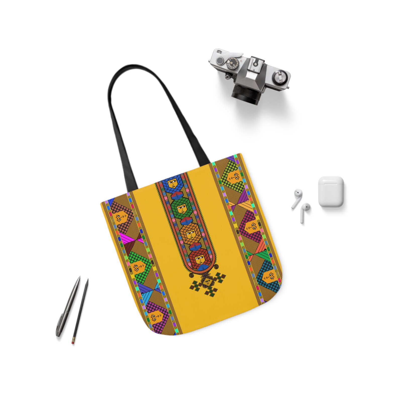 Ethiopian Queen of Sheba Tote Bag Yellow Saba Design Polyester Canvas ...