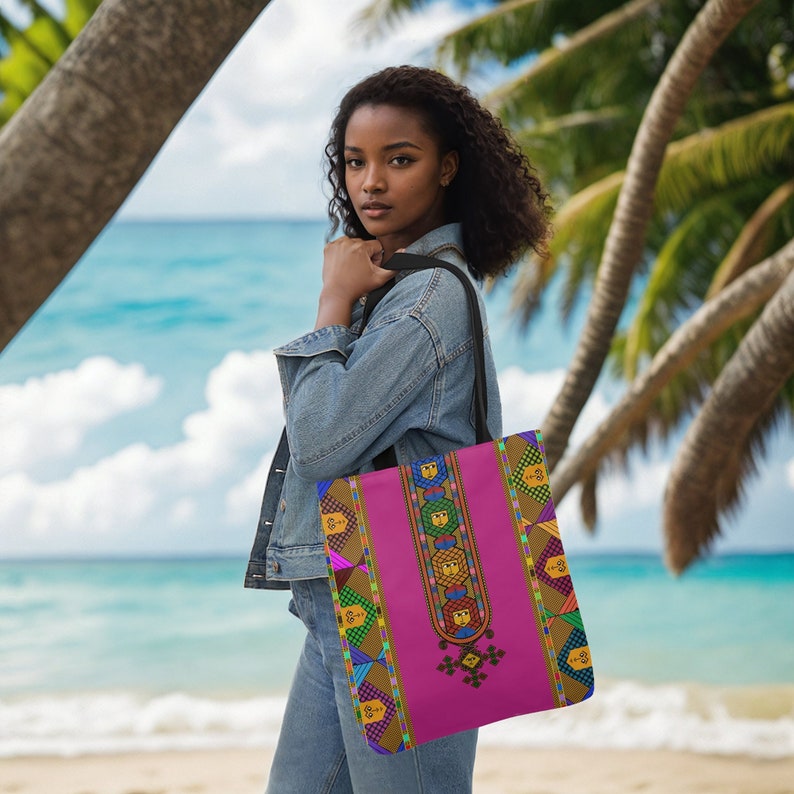Ethiopian Queen of Sheba Tote Bag - Pink | Saba Design Polyester Canvas ...