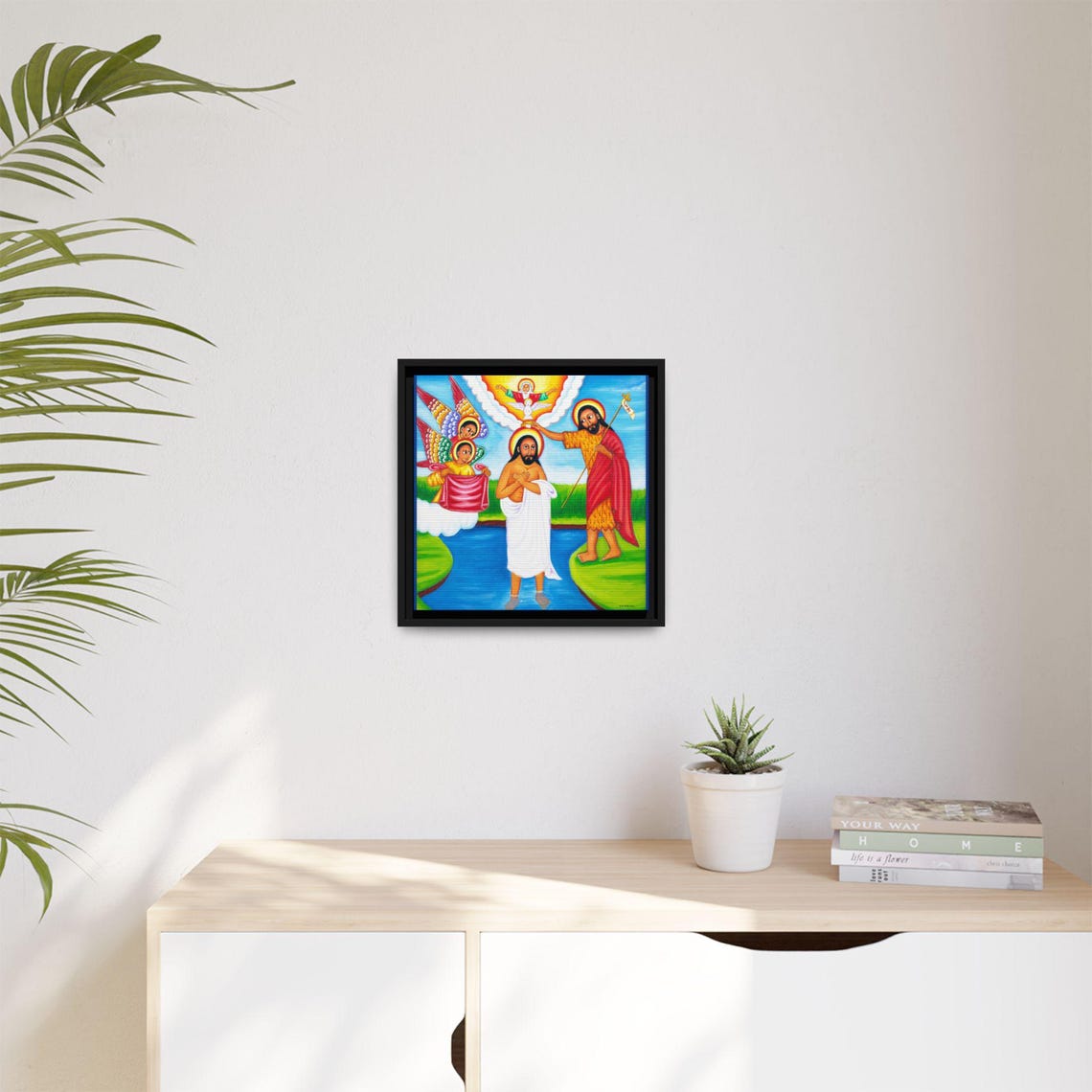 Timket Canvas Art: Jesus' Baptism, Ethiopic Christian Art - Black Frame ...